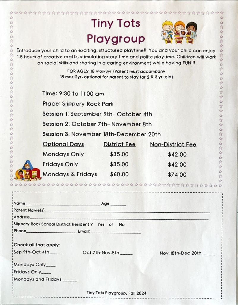 Tiny Tots Play Group – Slippery Rock Area Parks & Recreation